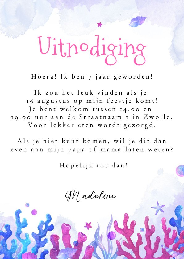 Uitnodiging kinderfeestje zeemeermin hip | Kaartje2go