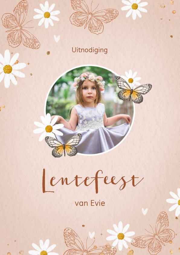 Uitnodiging lentefeest met vlinders en bloemen | Kaartje2go