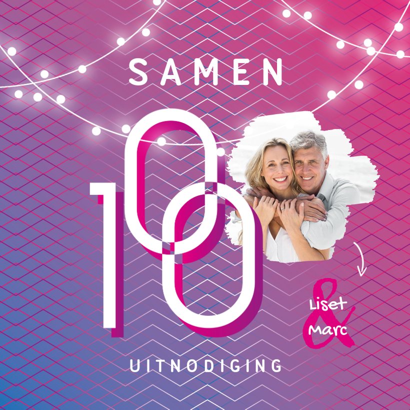 Uitnodiging samen 100 hip feest grafisch modern | Kaartje2go