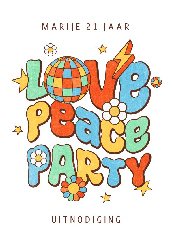 Uitnodiging thema party groovy funky flower | Kaartje2go