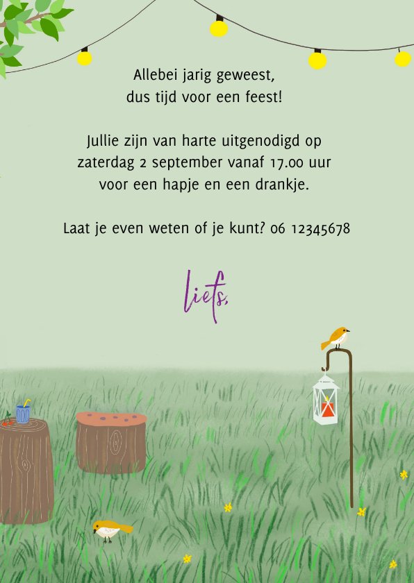 Uitnodiging tuinfeest tuintafel onder boom | Kaartje2go