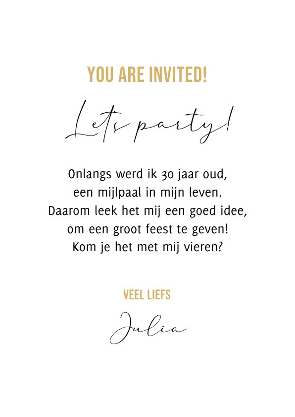 Uitnodiging verjaardag 30 jaar goud stijlvol | Kaartje2go Uitnodiging verjaardag 30 jaar goud stijlvol | Kaartje2go