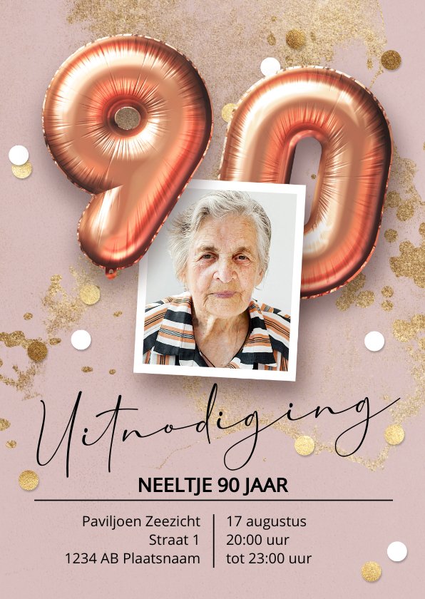Uitnodiging verjaardag 90 jaar feestelijk vrouw | Kaartje2go