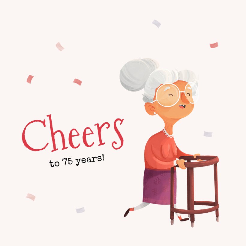 Uitnodiging verjaardag humor senior 75 confetti | Kaartje2go