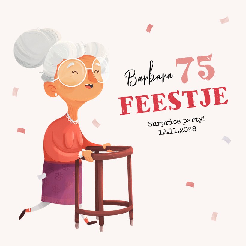 Uitnodiging verjaardag humor senior 75 confetti | Kaartje2go
