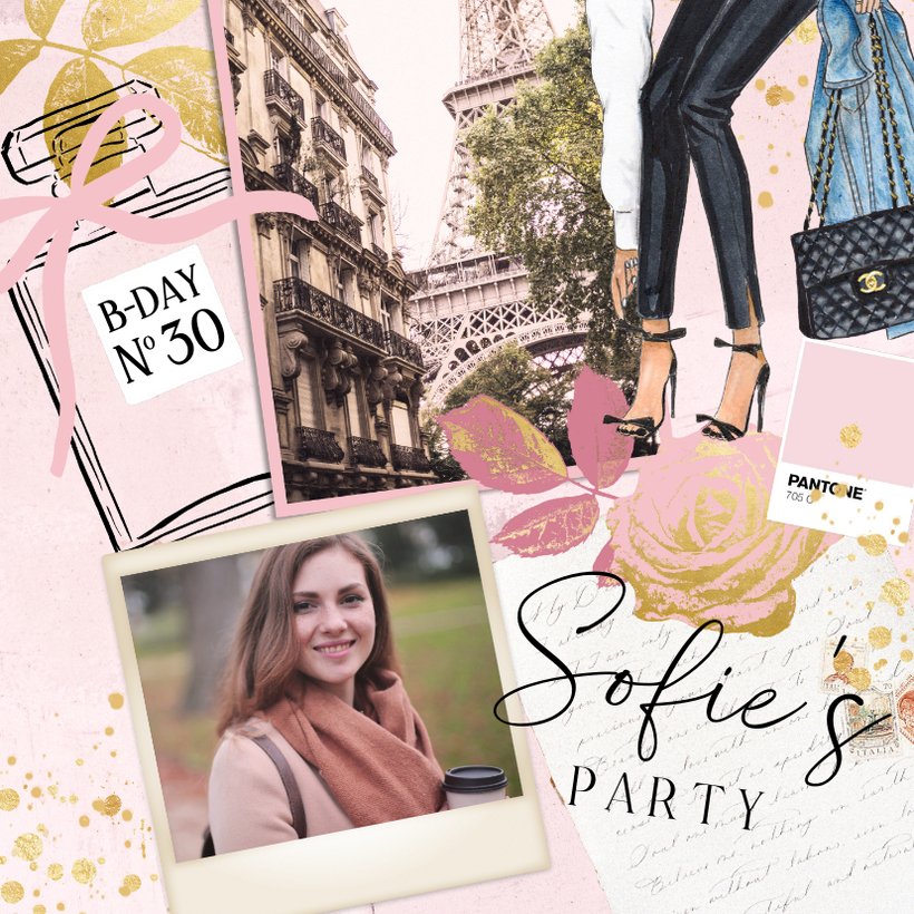 Uitnodiging vrouw foto fashion parfum rozen | Kaartje2go