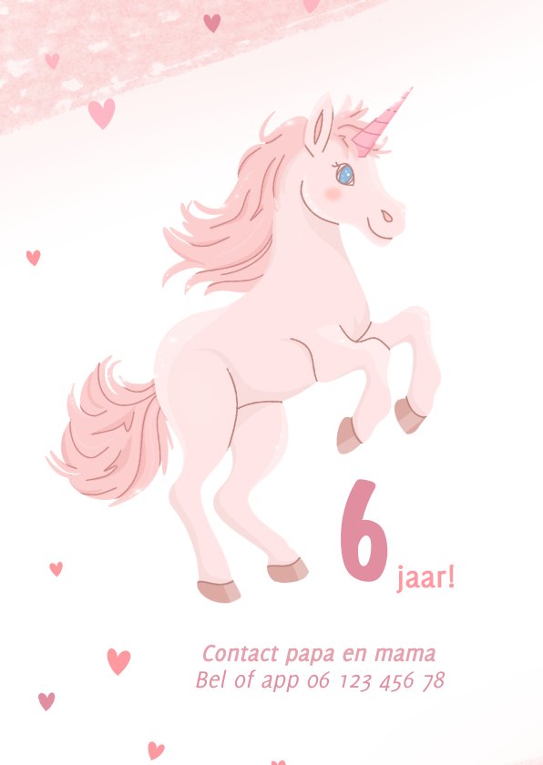Uitnodigingen kinderfeestje met roze eenhoorn | Kaartje2go