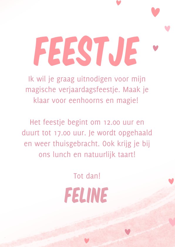 Uitnodigingen kinderfeestje met roze eenhoorn | Kaartje2go