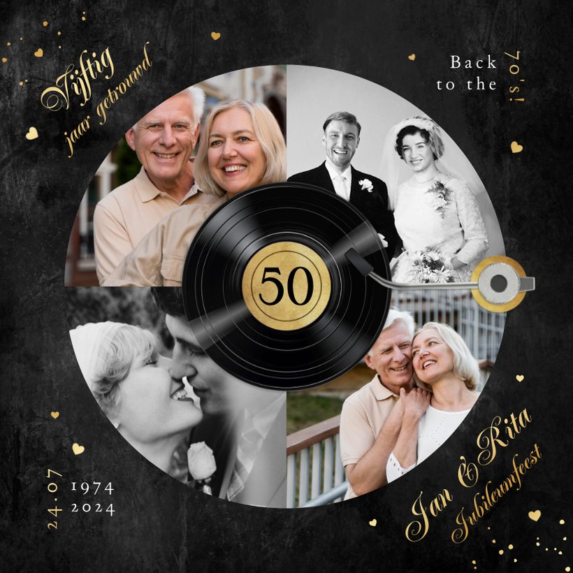 Uitnodigingskaart jubileum LP plaat muziek | Kaartje2go