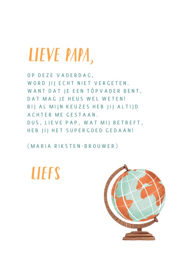 Vaderdag kaart met wereldbol en beste papa van | Kaartje2go