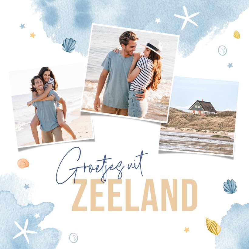 Vakantiekaart schelpen waterverf fotocollage | Kaartje2go