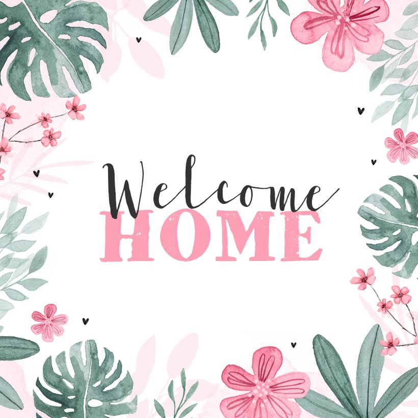 Vakantiekaart welcome home met bladeren en | Kaartje2go