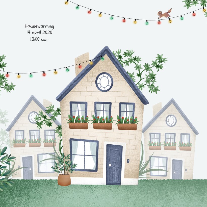 Verhuiskaart huis illustratie feest dieren | Kaartje2go