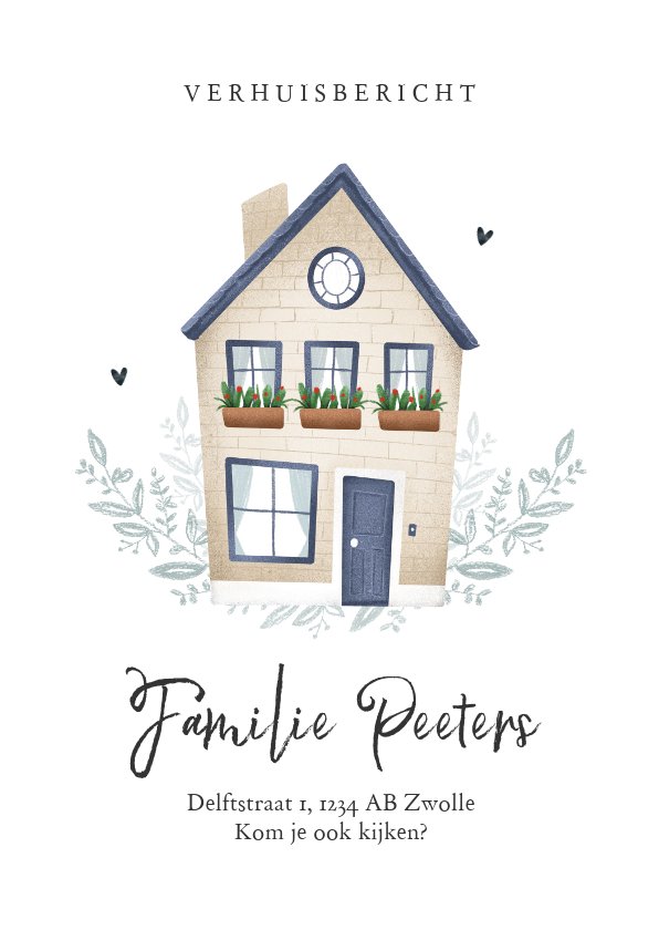 Verhuiskaart huis illustratie fris stijlvol | Kaartje2go