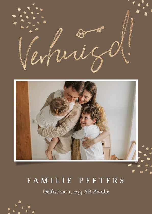 Verhuiskaart stijlvol goud verhuisd foto | Kaartje2go