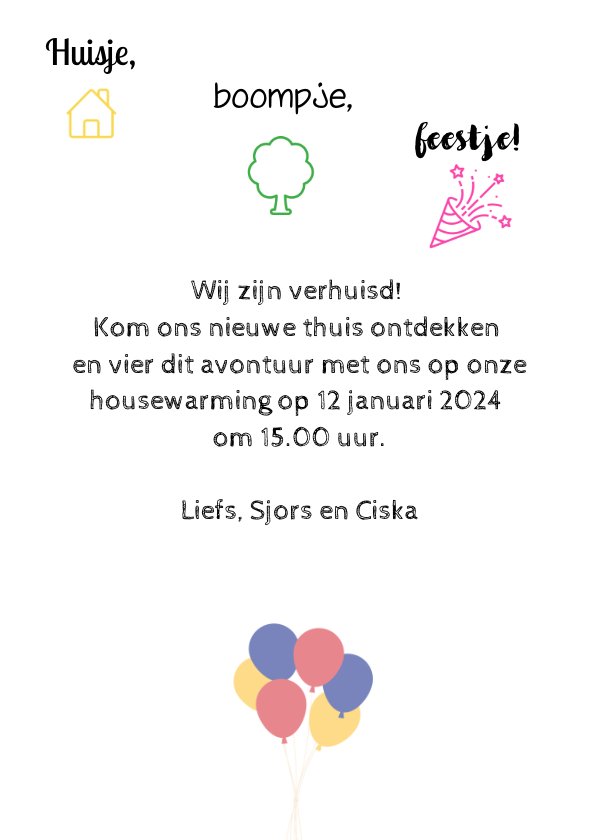 Verhuiskaartje huisje, boompje, feestje | Kaartje2go