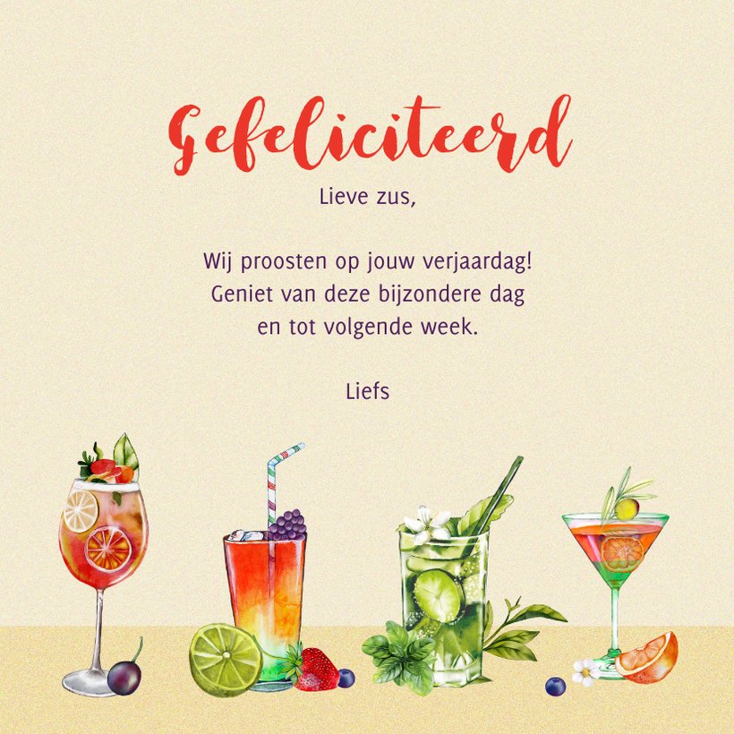Verjaardag cocktailtjes lieve zus | Kaartje2go