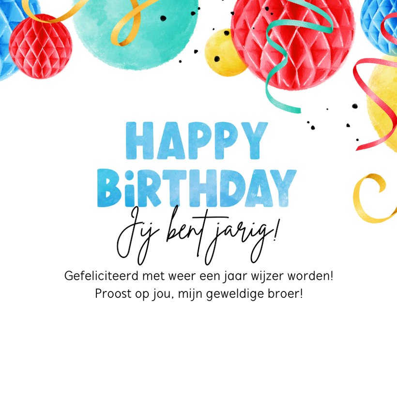 Verjaardag felicitatie broer man confetti | Kaartje2go