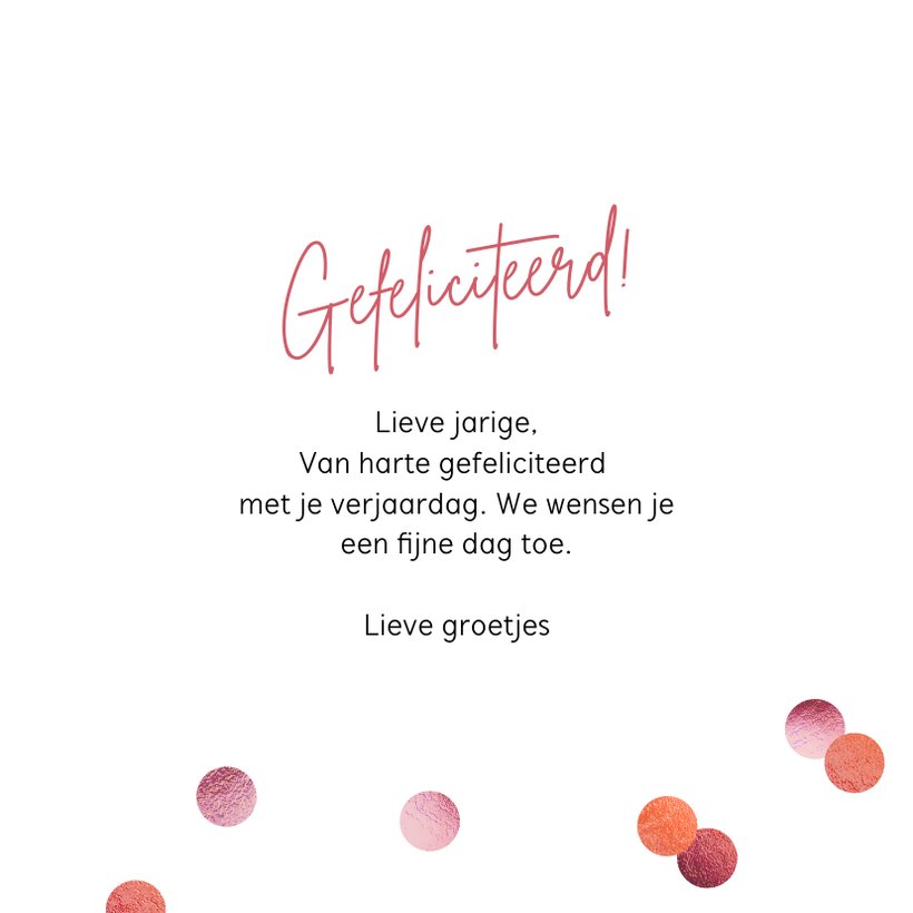 Verjaardag felicitatie vrouw confetti | Kaartje2go