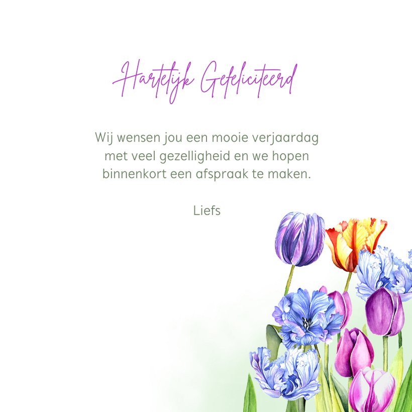 Verjaardag tulpen gekleurd - Verjaardagskaarten | Kaartje2go