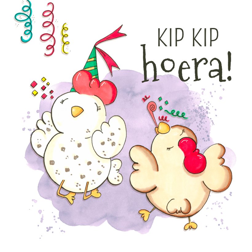 Verjaardag- Vrolijke kippen met feestmuts | Kaartje2go