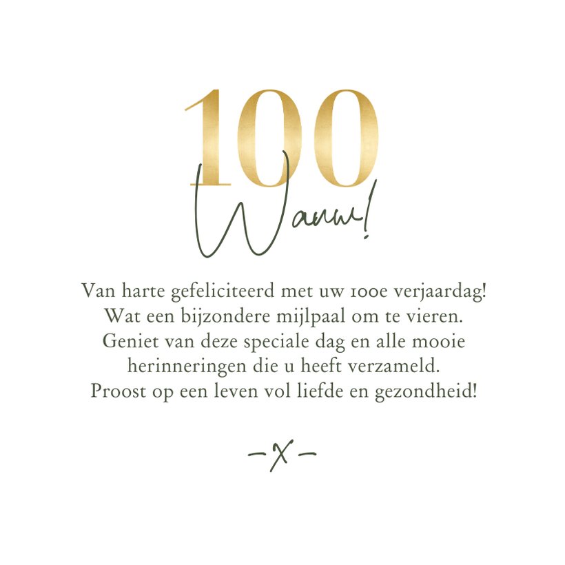 Verjaardagskaart 100 jaar vrouw bloemen goud | Kaartje2go