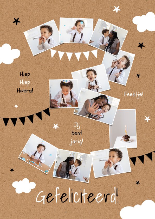 Verjaardagskaart 3 jaar kraft fotocollage | Kaartje2go