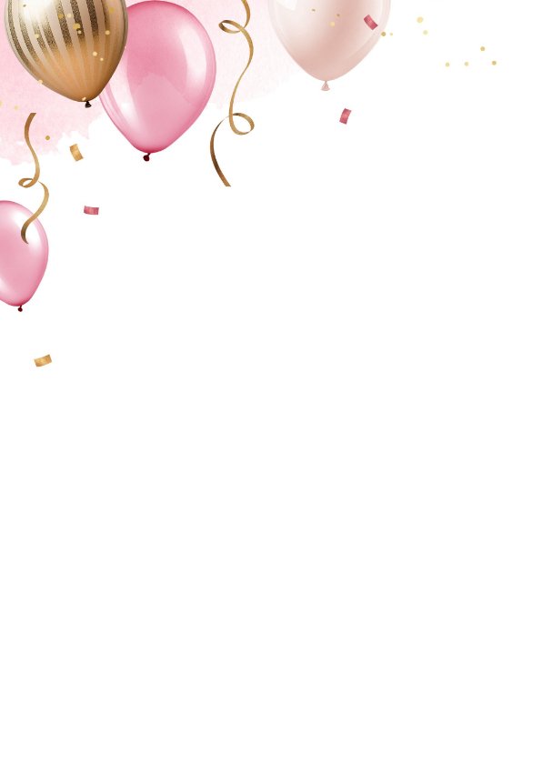 Verjaardagskaart ballonnen goud roze confetti | Kaartje2go