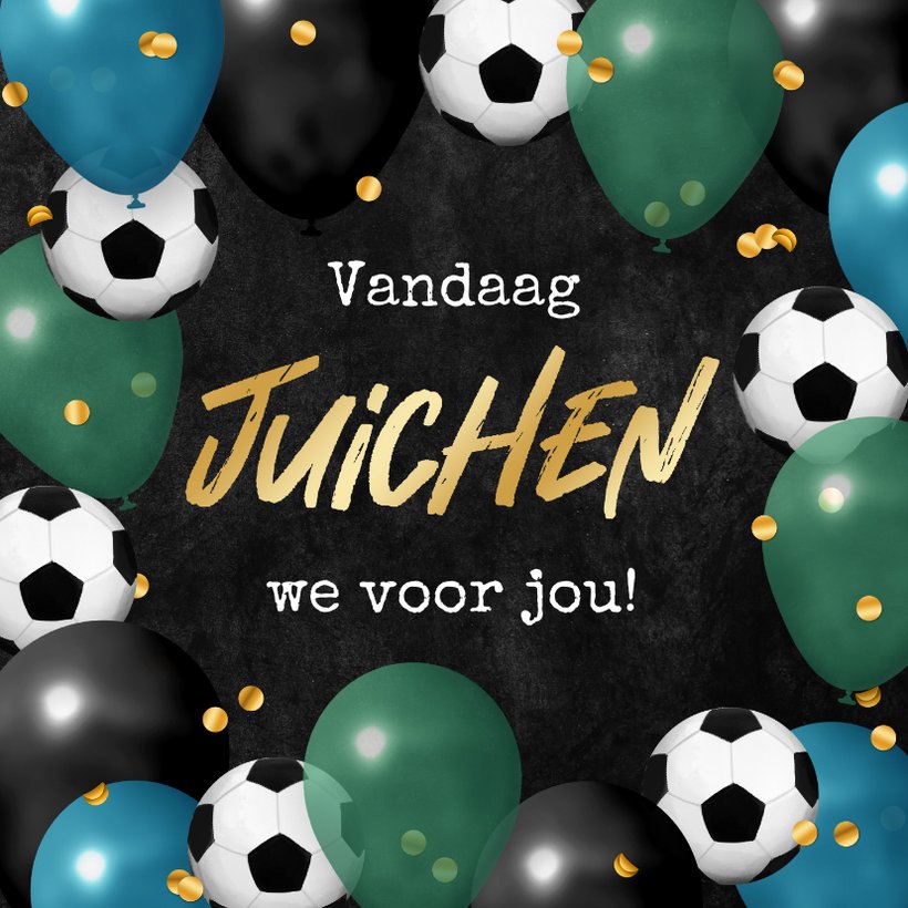 Verjaardagskaart ballonnen voetbal confetti | Kaartje2go
