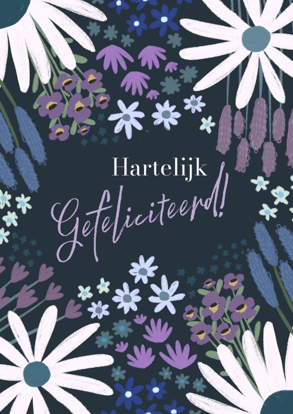 Verjaardagskaart blauwe wildbloemen rechthoek | Kaartje2go