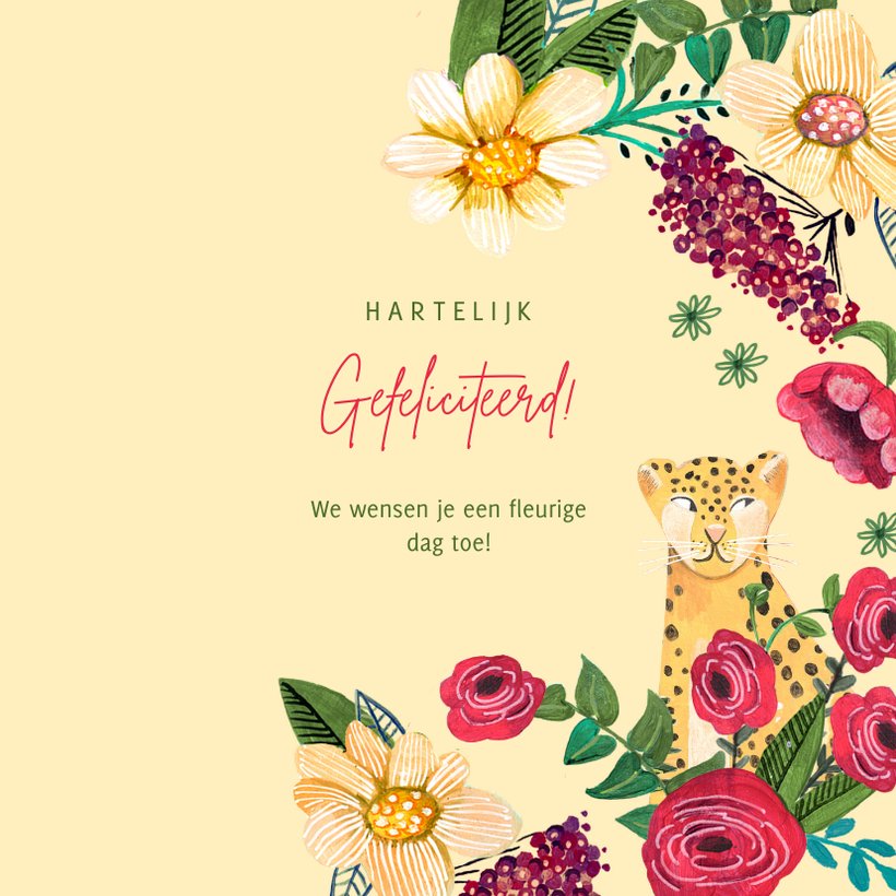 Verjaardagskaart bloemen en luipaard | Kaartje2go