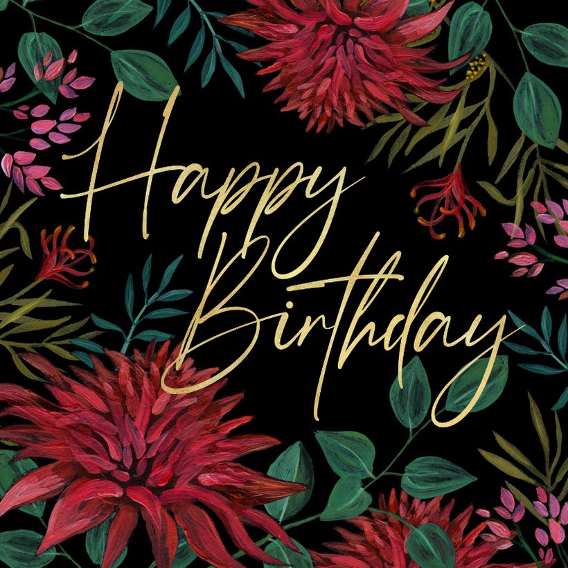 Verjaardagskaart bloemen happy birthday goud | Kaartje2go