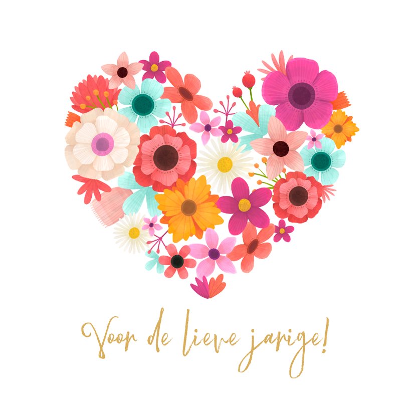 Verjaardagskaart bloemen hart vrolijk | Kaartje2go
