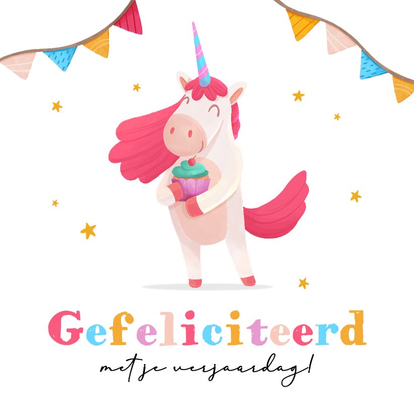 Verjaardagskaart eenhoorn meisje feestelijk | Kaartje2go