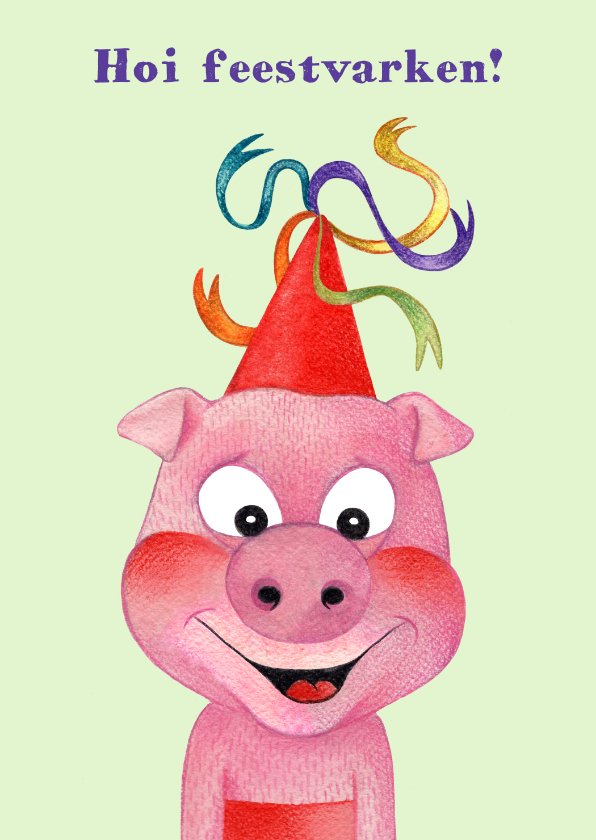 Verjaardagskaart feestelijk varken | Kaartje2go