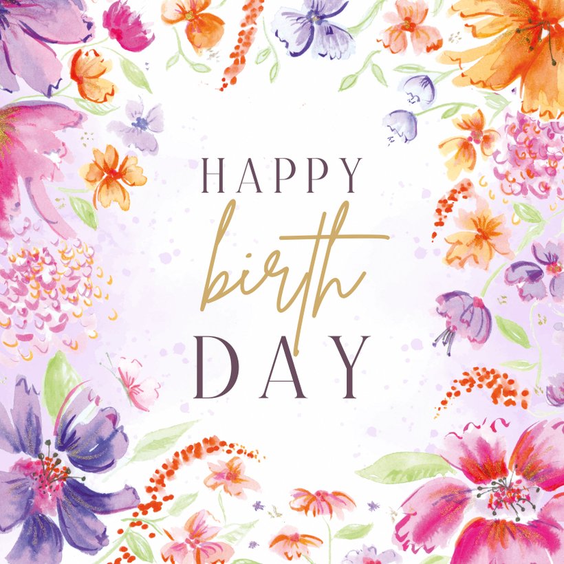 Verjaardagskaart gekleurde vrolijke bloemen | Kaartje2go