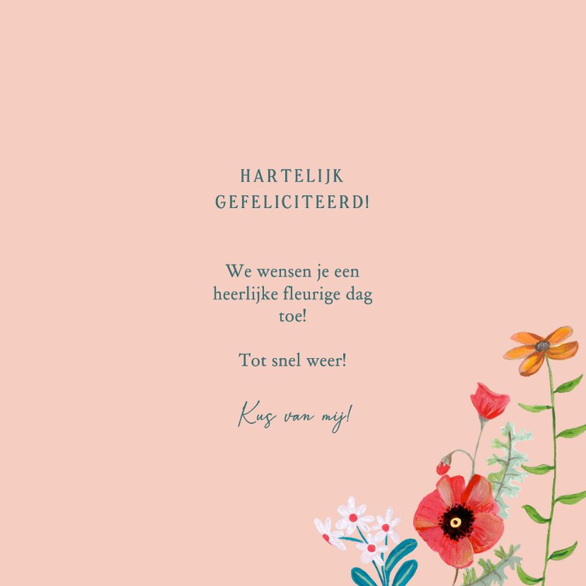 Verjaardagskaart hand met boeket met bloemen | Kaartje2go