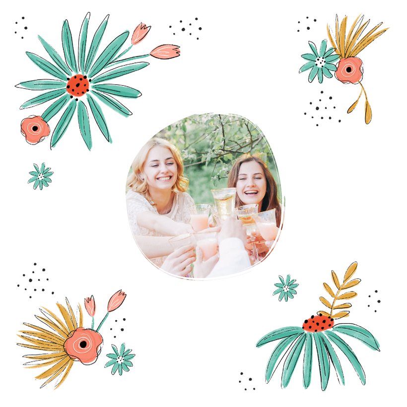 Verjaardagskaart hoera bloemen illustratie | Kaartje2go
