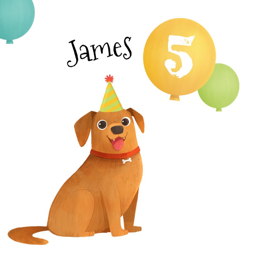Verjaardagskaart hond ballonnen feestbeest | Kaartje2go