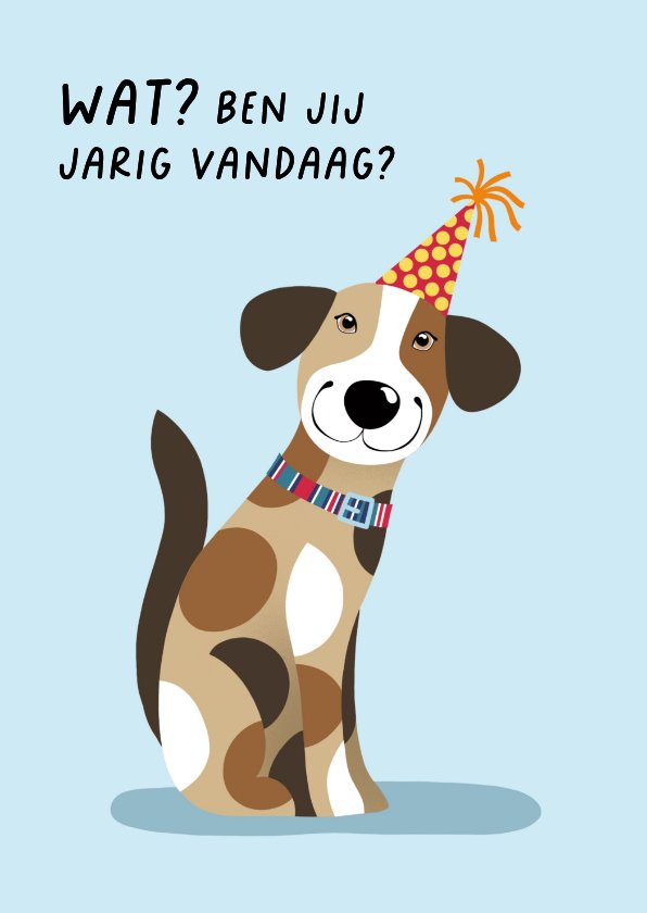 Verjaardagskaart hond met feestmuts | Kaartje2go