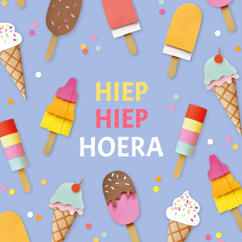 Verjaardagskaart ijsjes en confetti | Kaartje2go