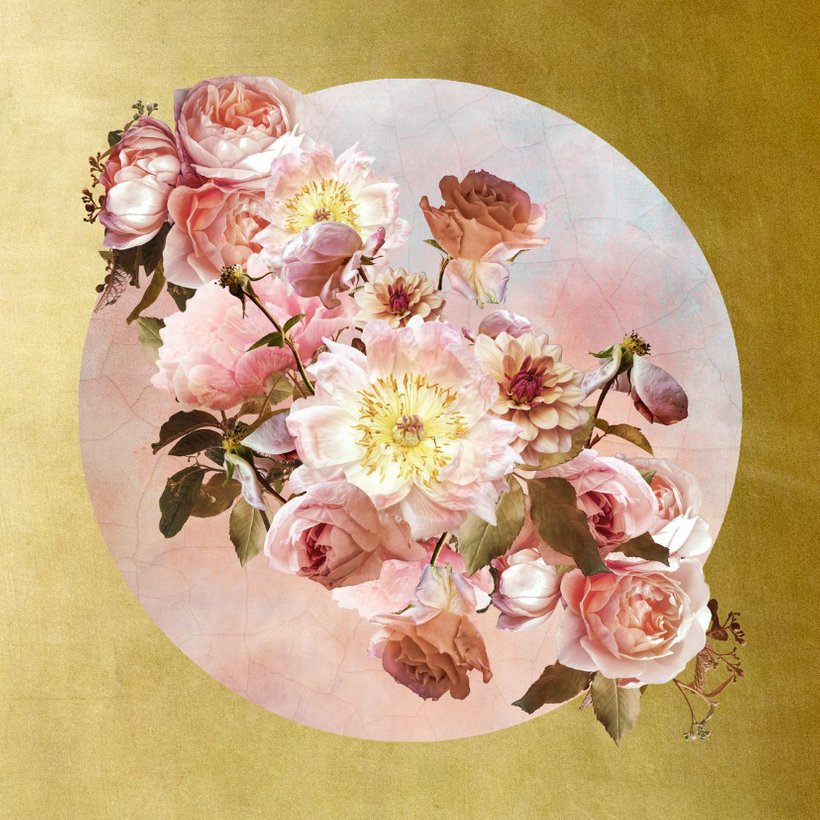 Verjaardagskaart klassiek boeket roze met goud | Kaartje2go