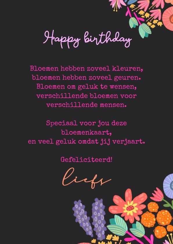 Verjaardagskaart kleurrijke wildbloemen recht | Kaartje2go