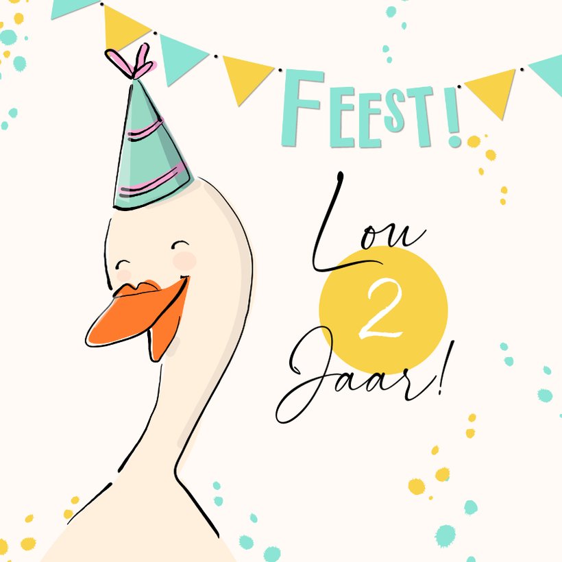 Verjaardagskaart leuke gans met feestmuts en | Kaartje2go