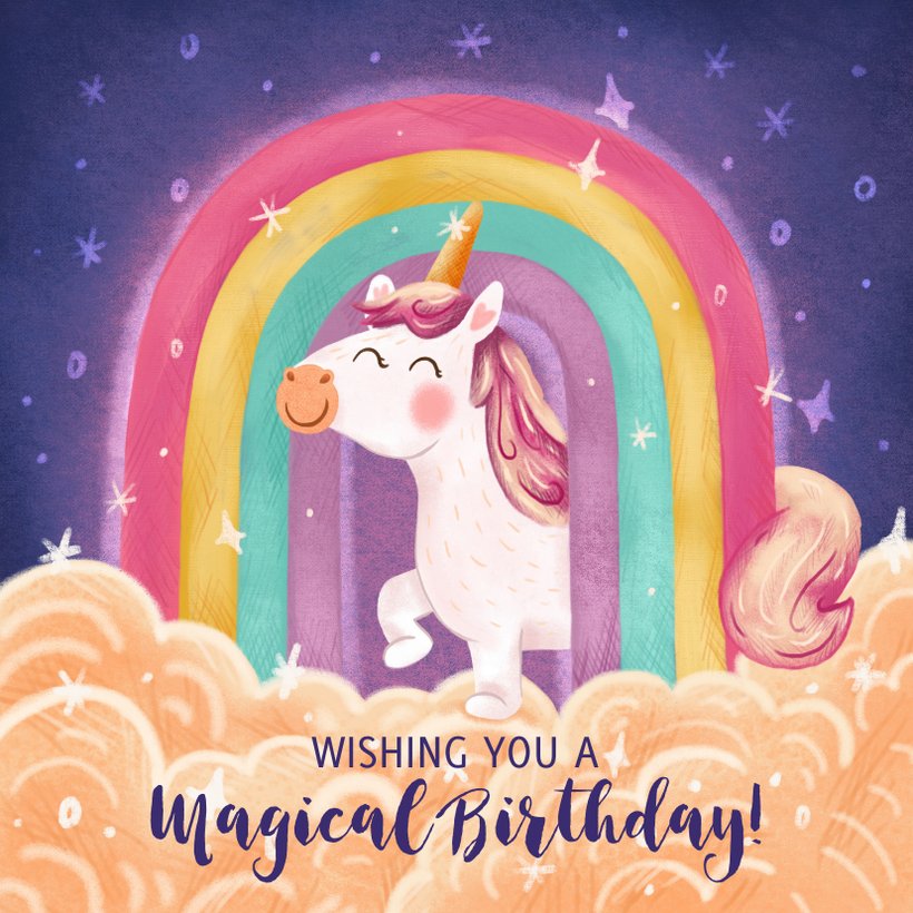 Verjaardagskaart lieve eenhoorn met regenboog | Kaartje2go