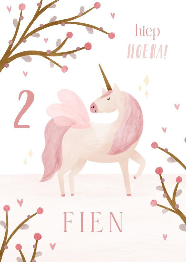 Verjaardagskaart magische eenhoorn met hartjes | Kaartje2go