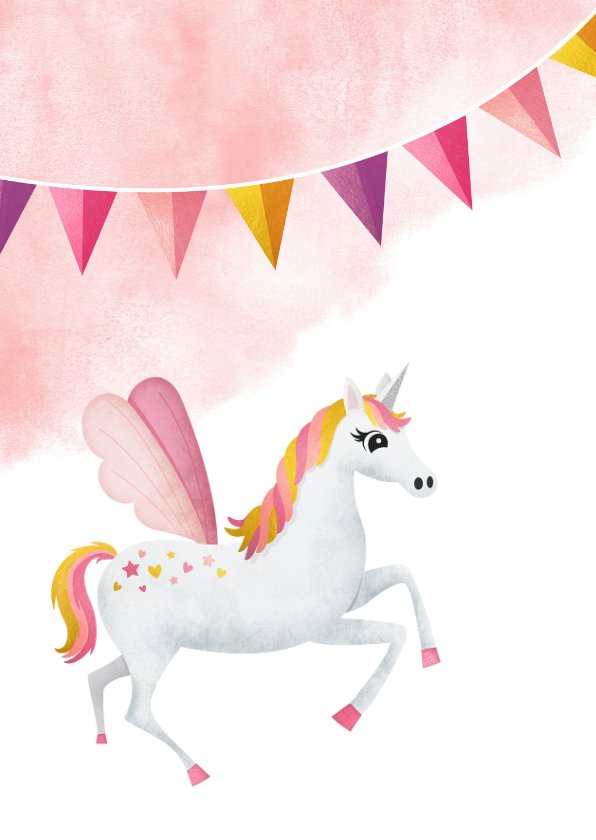 Verjaardagskaart meisje- met eenhoorn slingers | Kaartje2go
