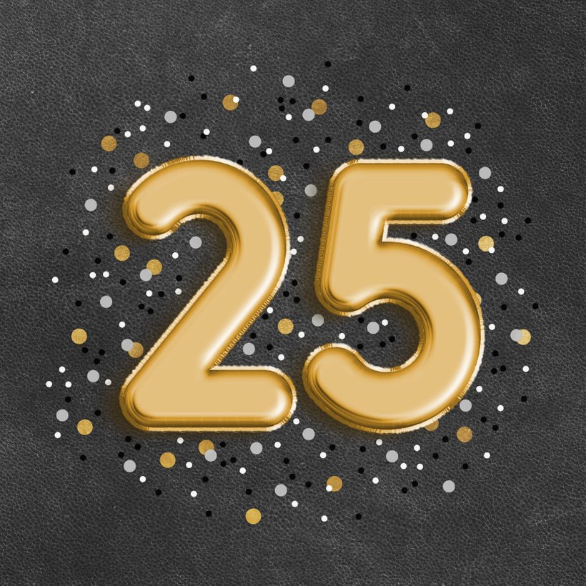 Verjaardagskaart met folieballon'25', confetti | Kaartje2go