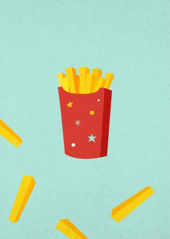 Verjaardagskaart met groot pakje friet | Kaartje2go