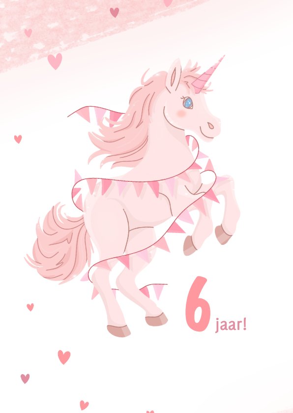 Verjaardagskaart met roze eenhoorn slingers en | Kaartje2go